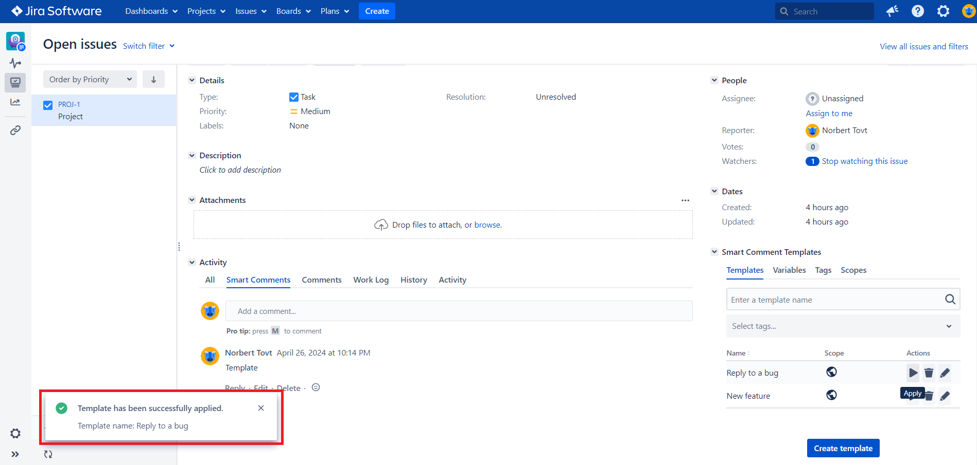 Applying Comment Templates